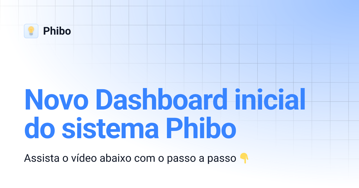 Novo Dashboard inicial do sistema Phibo | Phibo